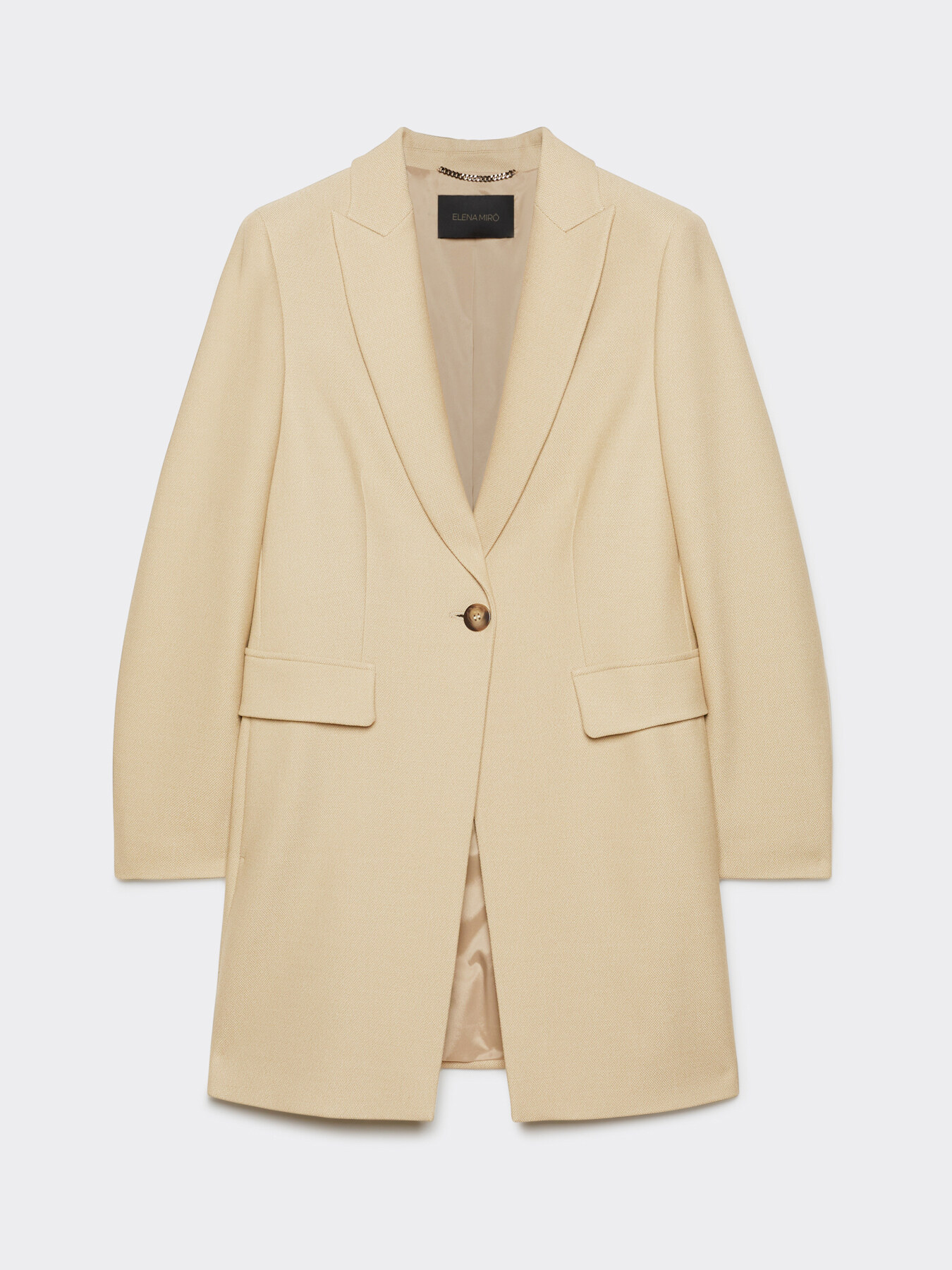 Long stretch woven armure cloth blazer